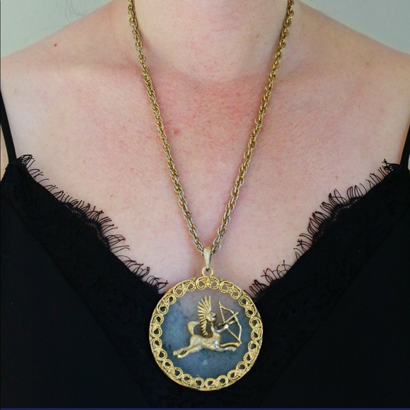 Vintage | Jewelry | Vintage Sagittarius Gold Chain Pendant Necklace ...